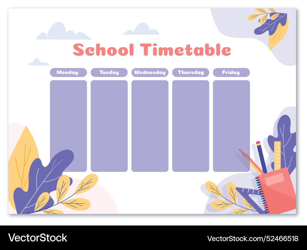 Flat back to school timetable Royalty Free Vector Image