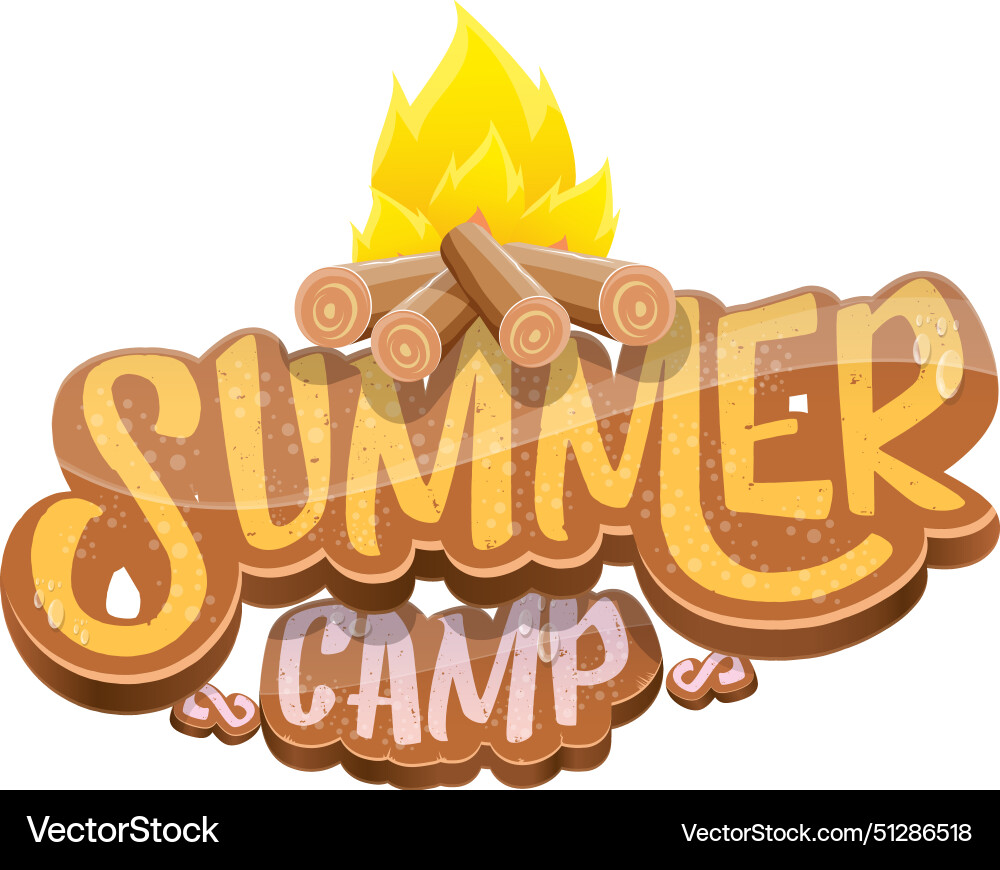 Summer camp cartoon logo with campfire Royalty Free Vector