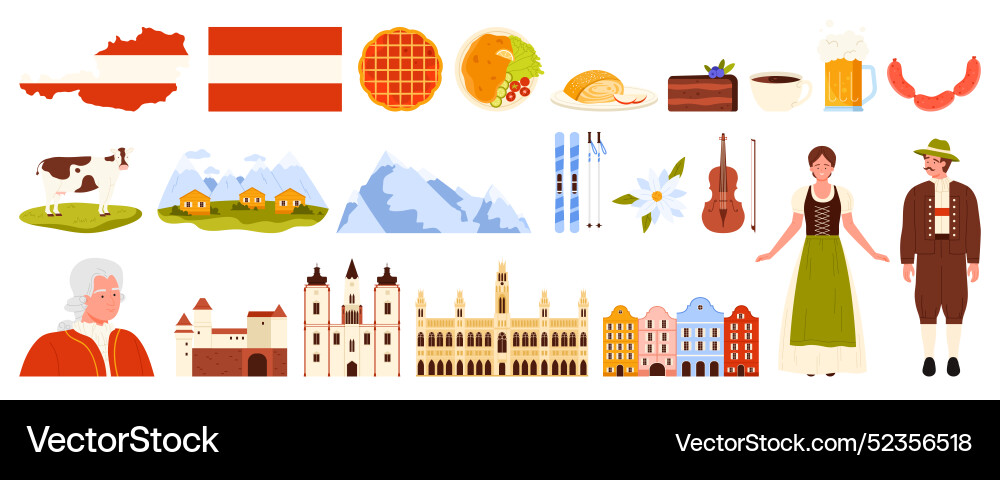 Travel to austria set architecture landmarks Vector Image