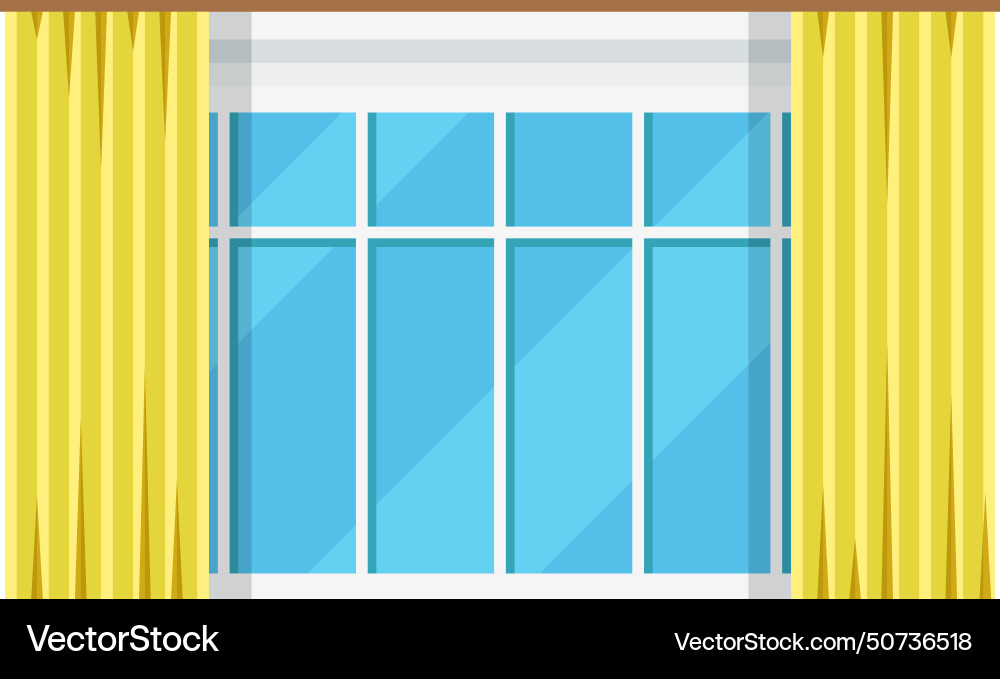 Window pane with yellow curtains hanging cartoon Vector Image