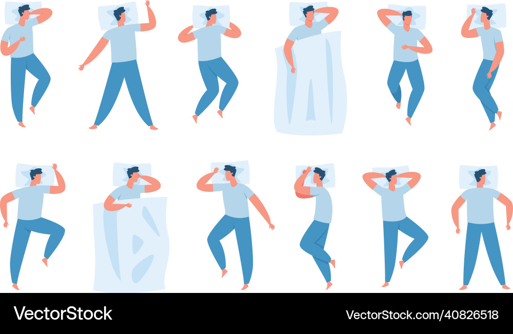 Young man in various sleeping poses healthy sleep Vector Image