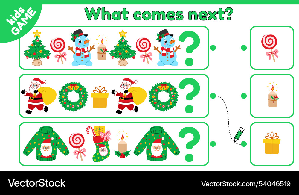 Christmas educational kids game what comes next Vector Image