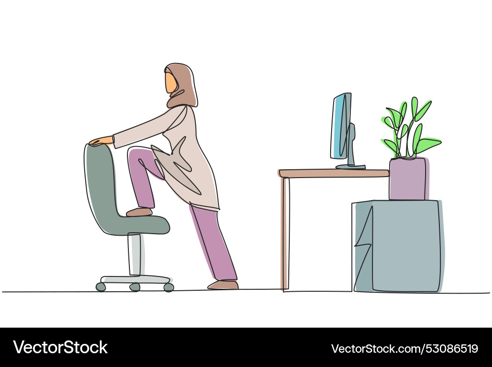 Continuous one line drawing arab woman stands Vector Image