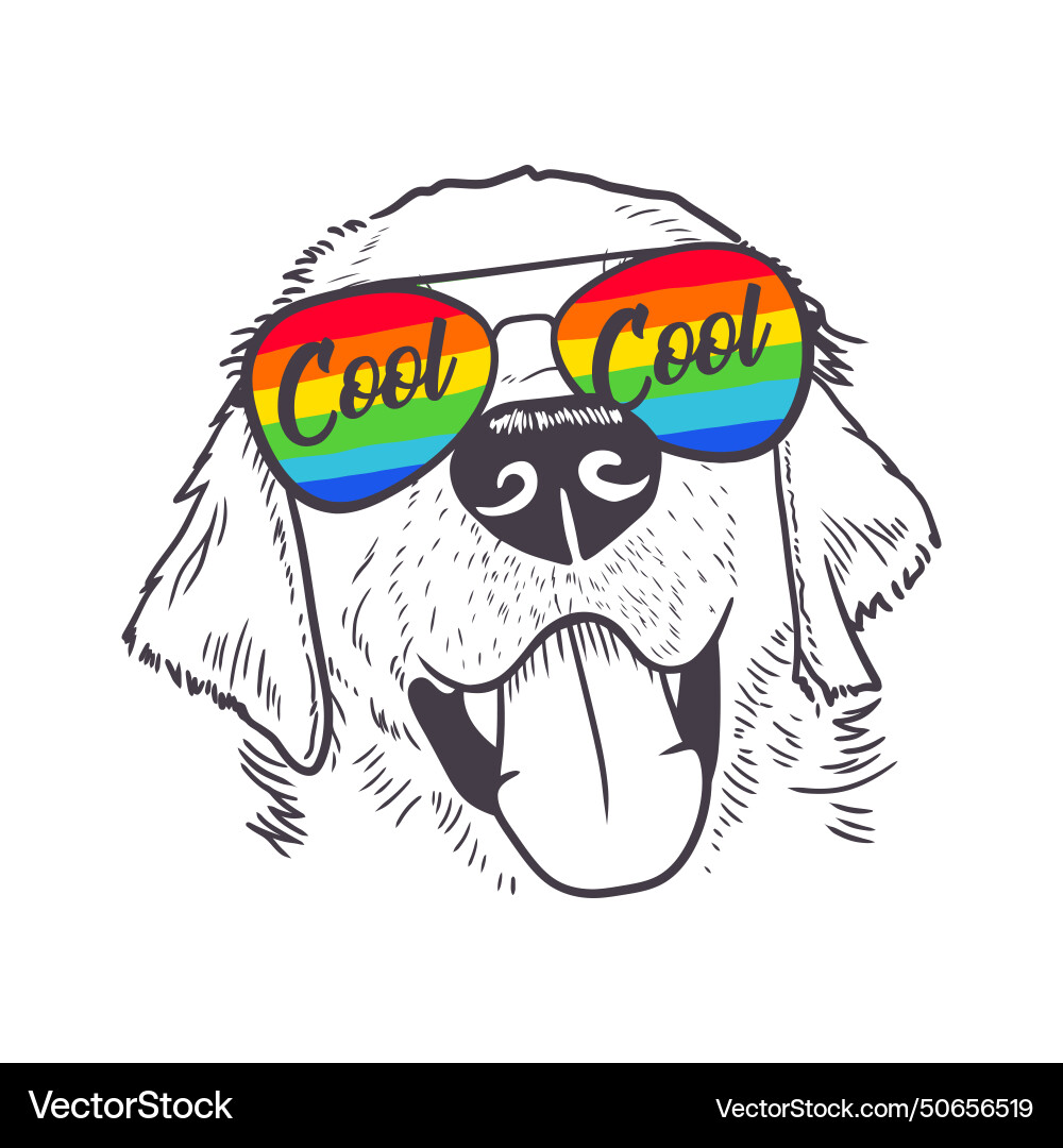 Cooler Hund mit Regenbogenbrille Hand gezogen Linie