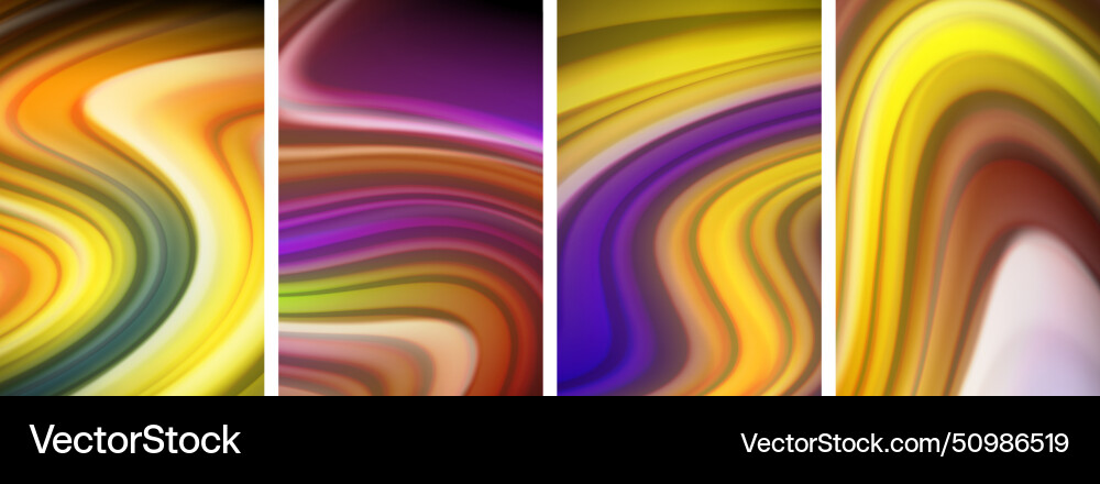 Rainbow color liquid wave lines poster set Vector Image