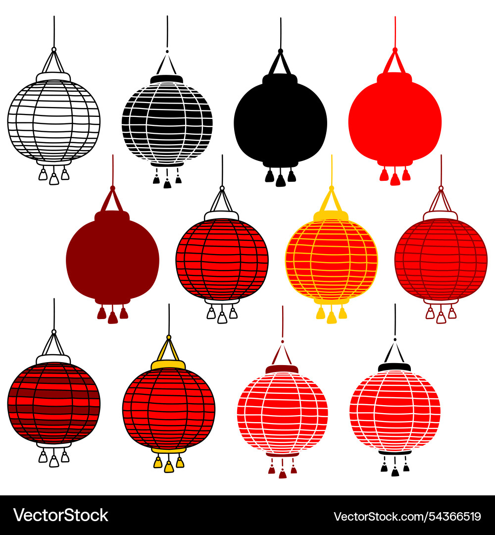 Red paper lantern simple colors and silhouettes Vector Image