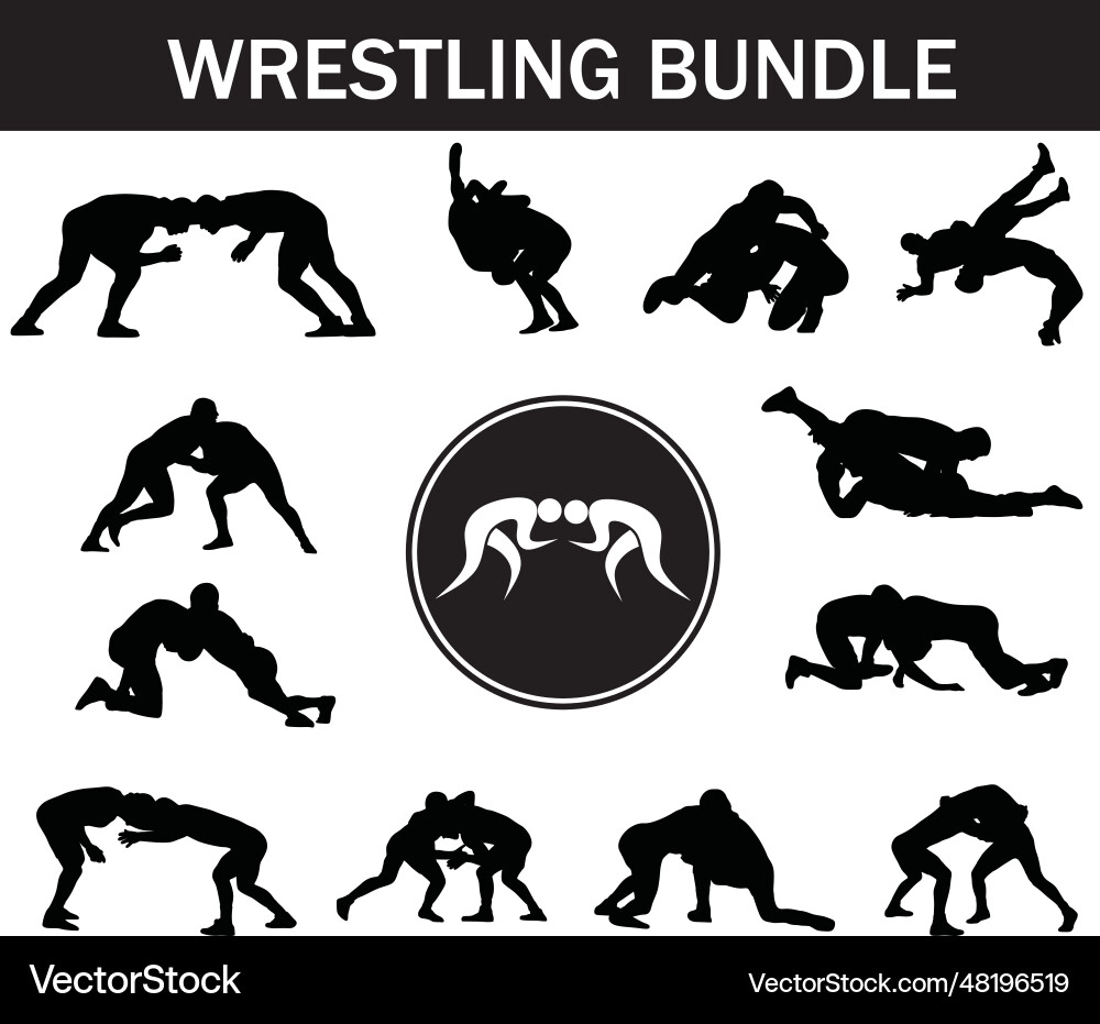 Wrestling silhouette bundle collection Royalty Free Vector