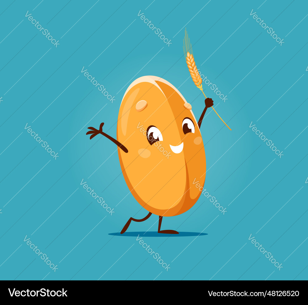 Cartoon cute wheat grain character with stalk Vector Image