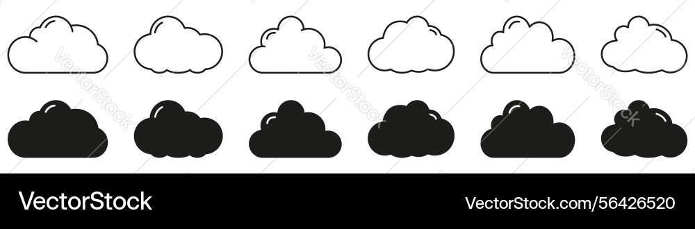 Cloud weather forecast line and solid icon set Vector Image