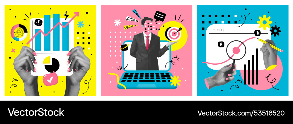 Collage poster design - data analysis Royalty Free Vector