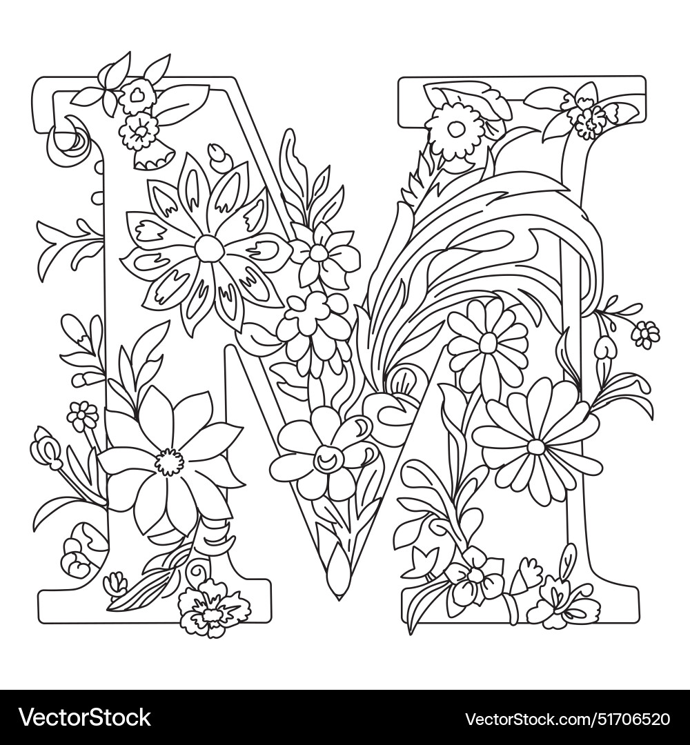 Coloring page with letter m Royalty Free Vector Image