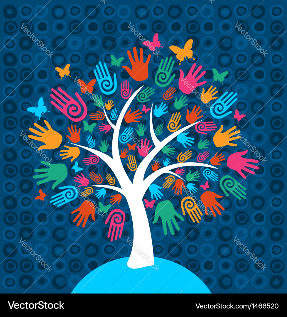 Diversity tree hands background Royalty Free Vector Image