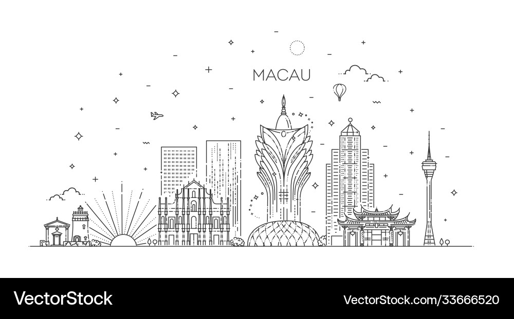 Macau skyline china line art Royalty Free Vector Image