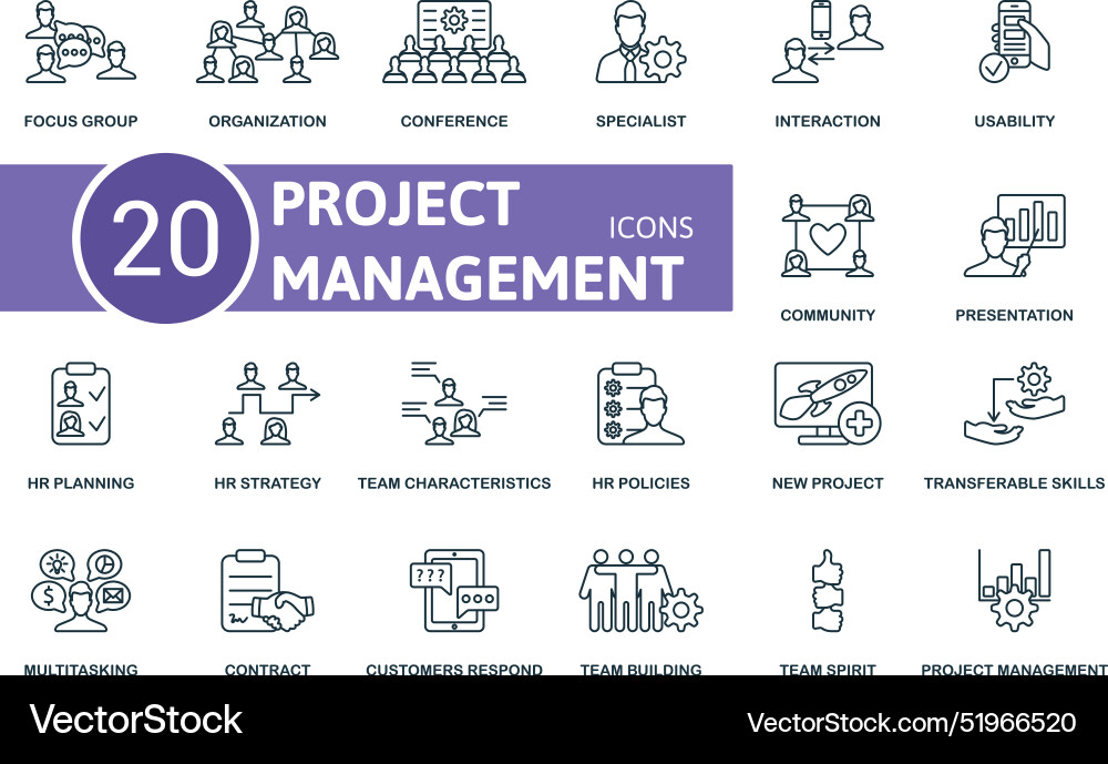 Project management thin line icon set focus group Vector Image