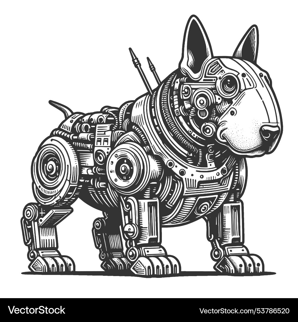 Retro robotic dog engraving Royalty Free Vector Image