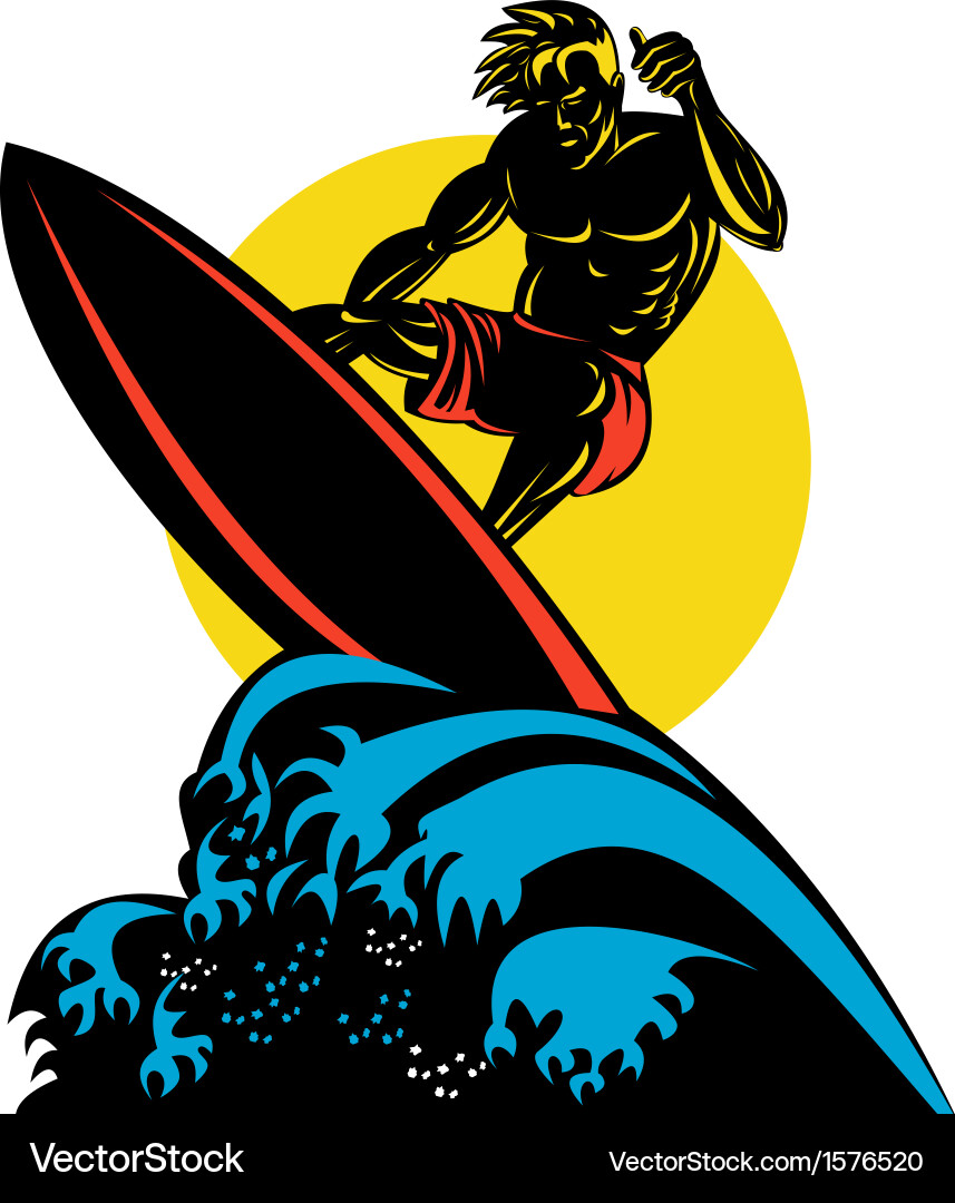 Surfer wave retro Royalty Free Vector Image - VectorStock