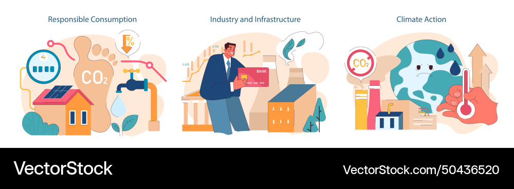 Sustainable development set global action Vector Image