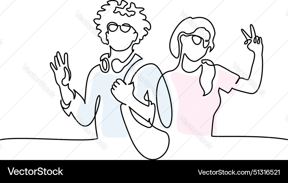 Boy and girl students greeting hands up Royalty Free Vector
