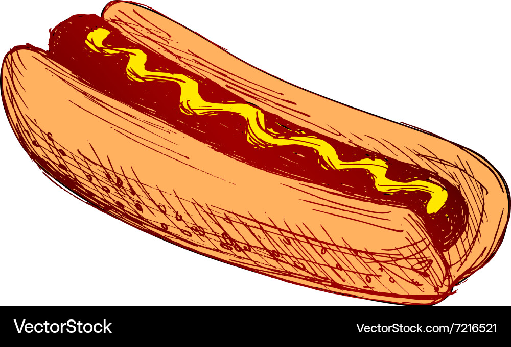 Colored hand sketch hot dog Royalty Free Vector Image