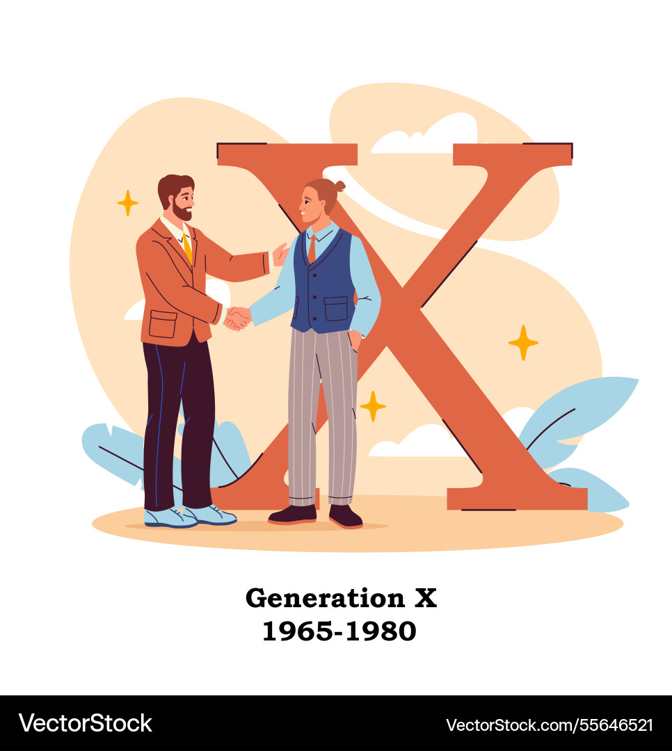 Generation x poster two men shaking hands near Vector Image