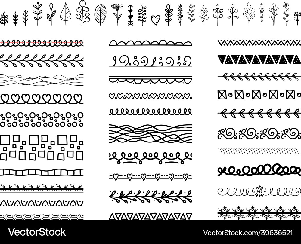 Hand-drawn set of line seamless borders Royalty Free Vector