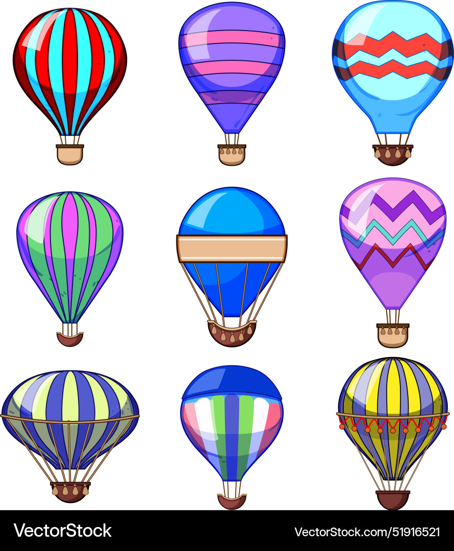 Hot air balloon set cartoon Royalty Free Vector Image