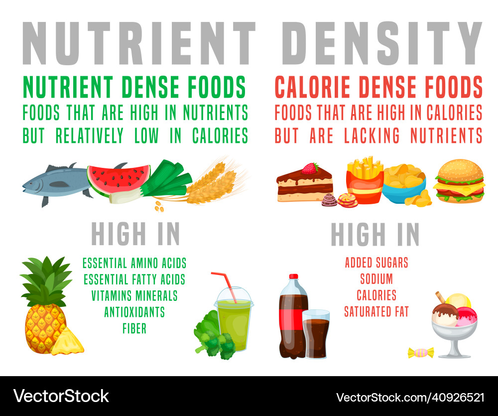 Nutrient dense foods versus calorie Royalty Free Vector