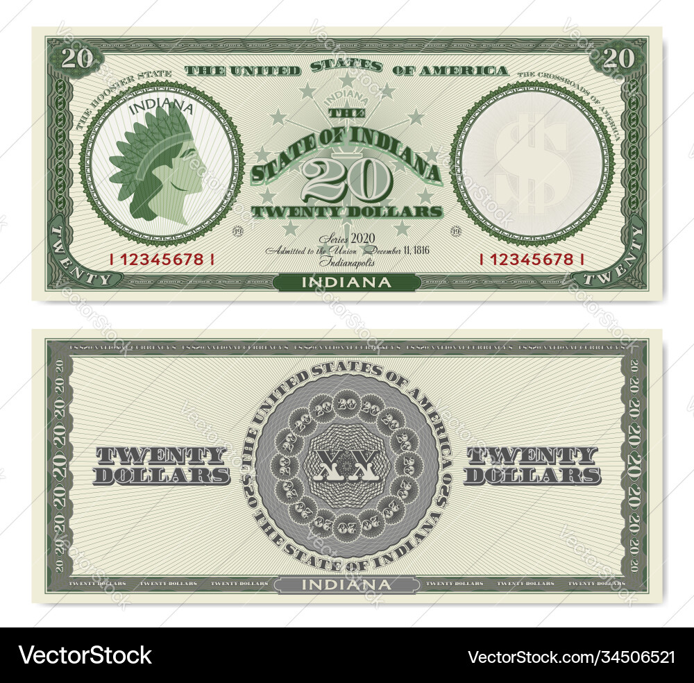Paper money obverse and reverse 20 usd Royalty Free Vector