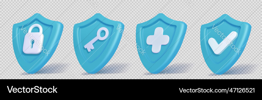 Realistic set of blue security shield icons Vector Image