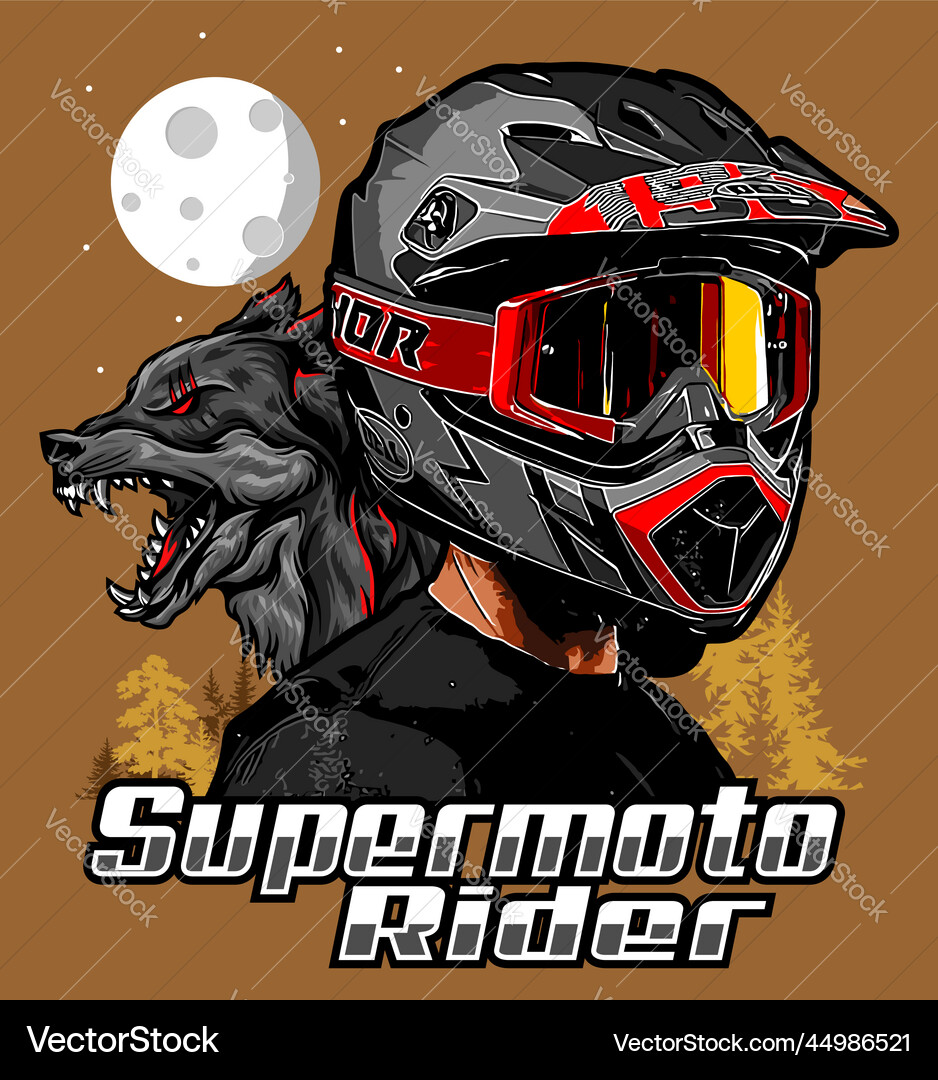 Supermoto rider wolf background template Vector Image