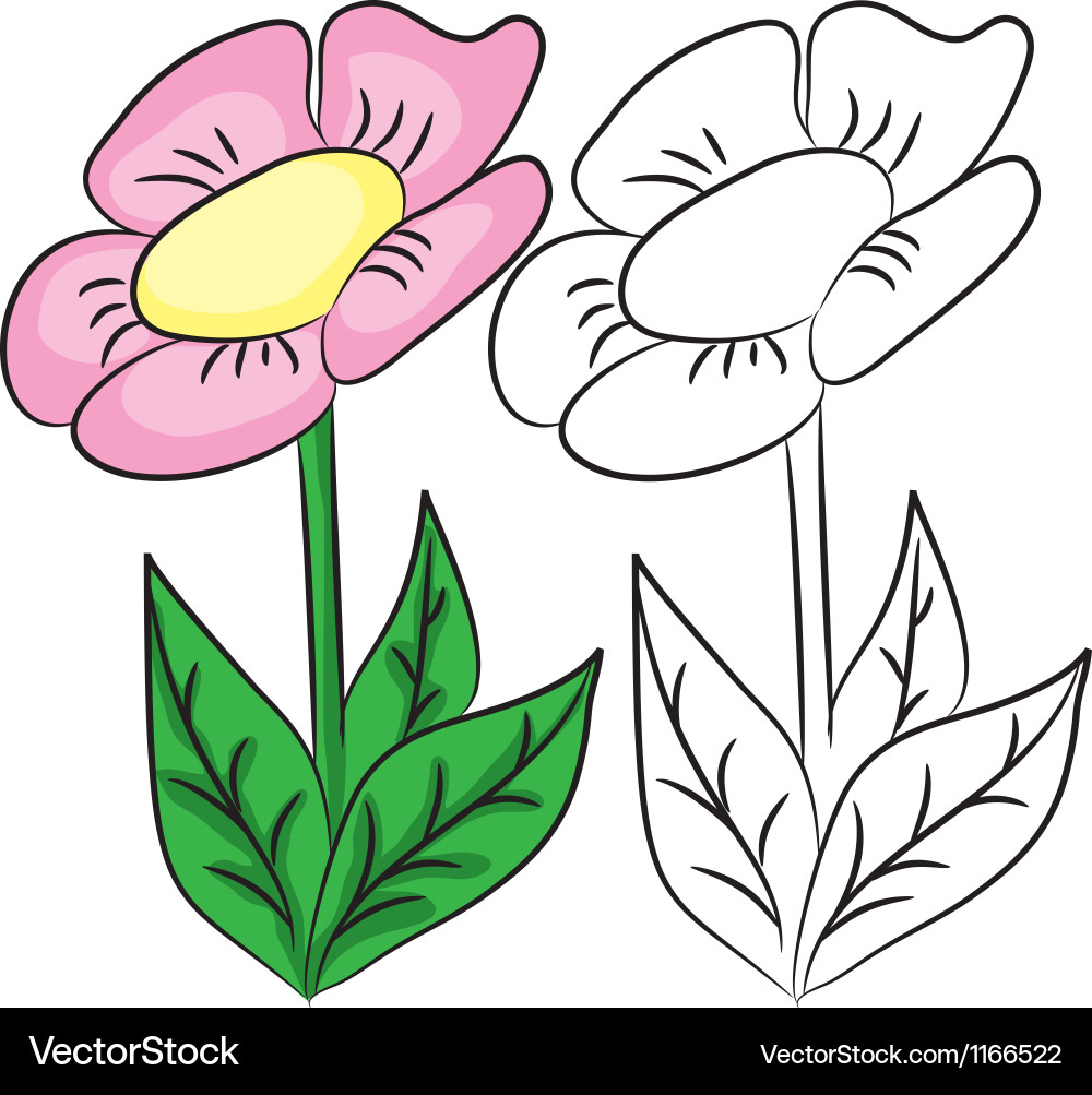 Cartoon Flower Coloring Page Royalty Free Vector Image