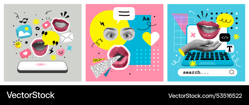 Collage poster design - digital marketing Vector Image