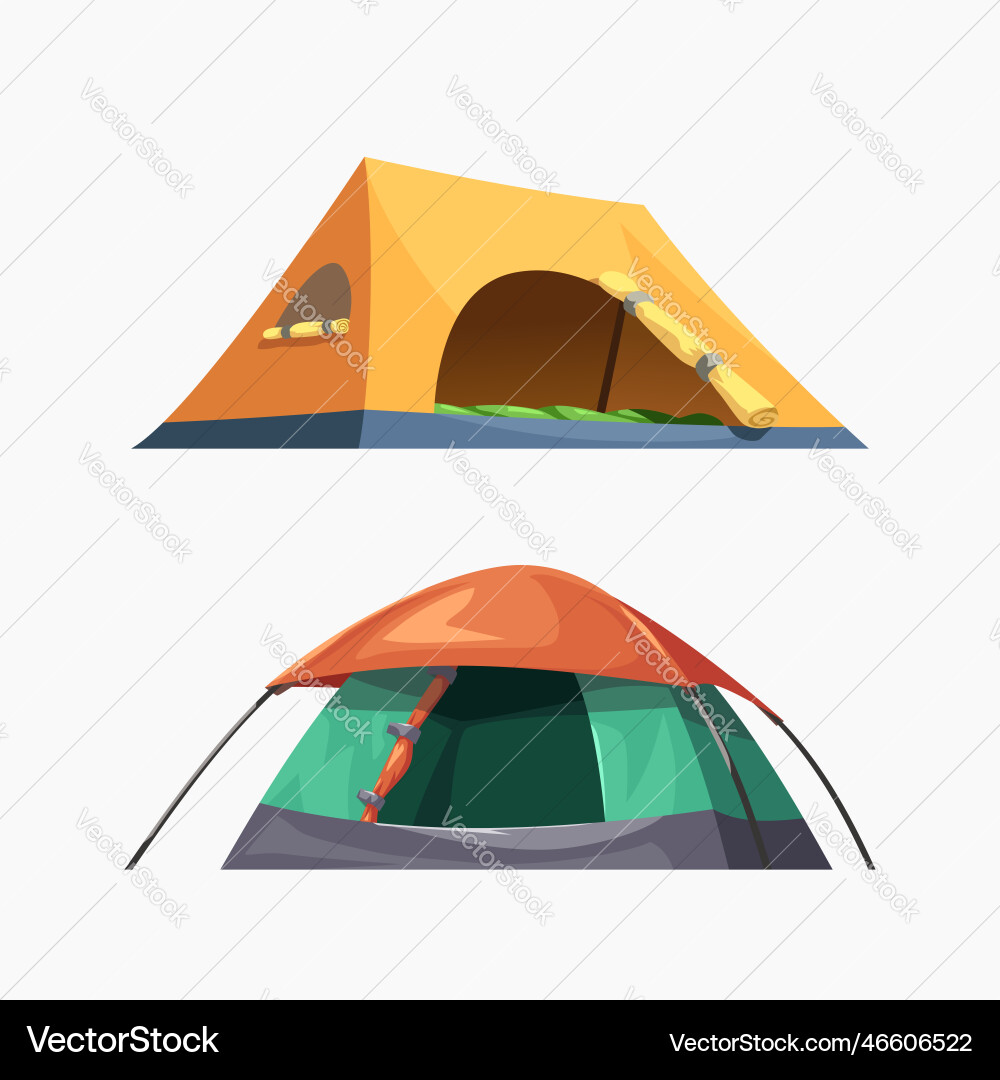 Colorful camp tents in set on white Royalty Free Vector