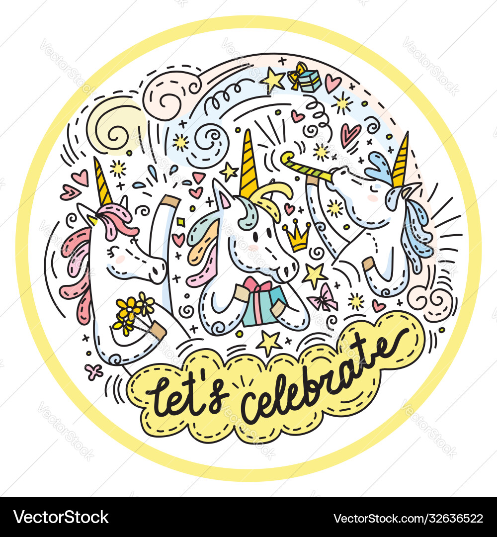 Colorful Unicorn Celebration Royalty Free Vector Image