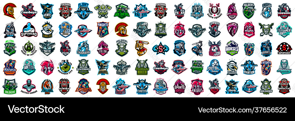 Huge set colorful sports logos emblems Royalty Free Vector
