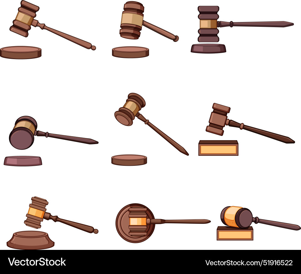 Judge hammer set cartoon Royalty Free Vector Image