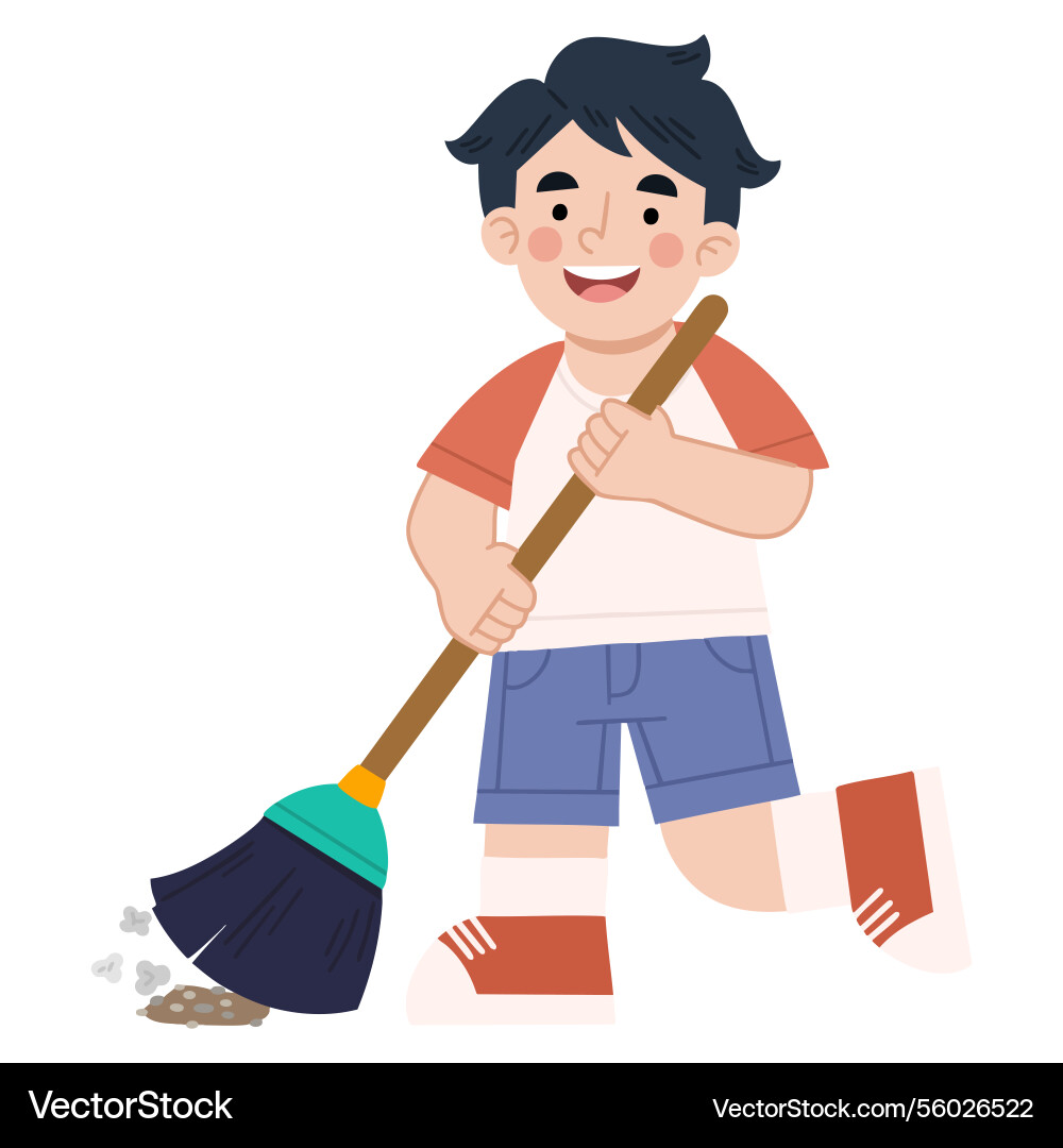 Little boy sweeping the floor activity Royalty Free Vector