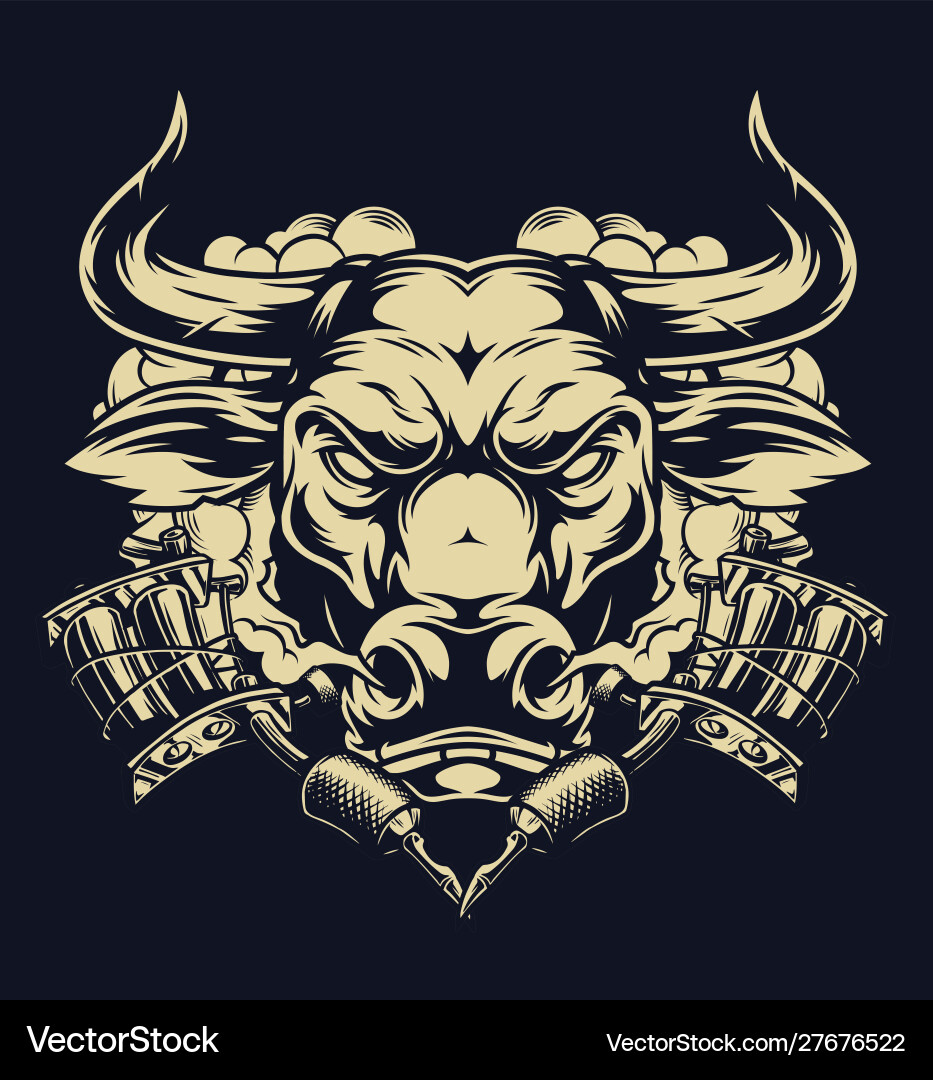 Monochrome Bull Head with Smoke Royalty Free Vector Image
