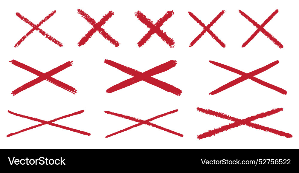 Red cross mark paint brushed crayon symbol Vector Image