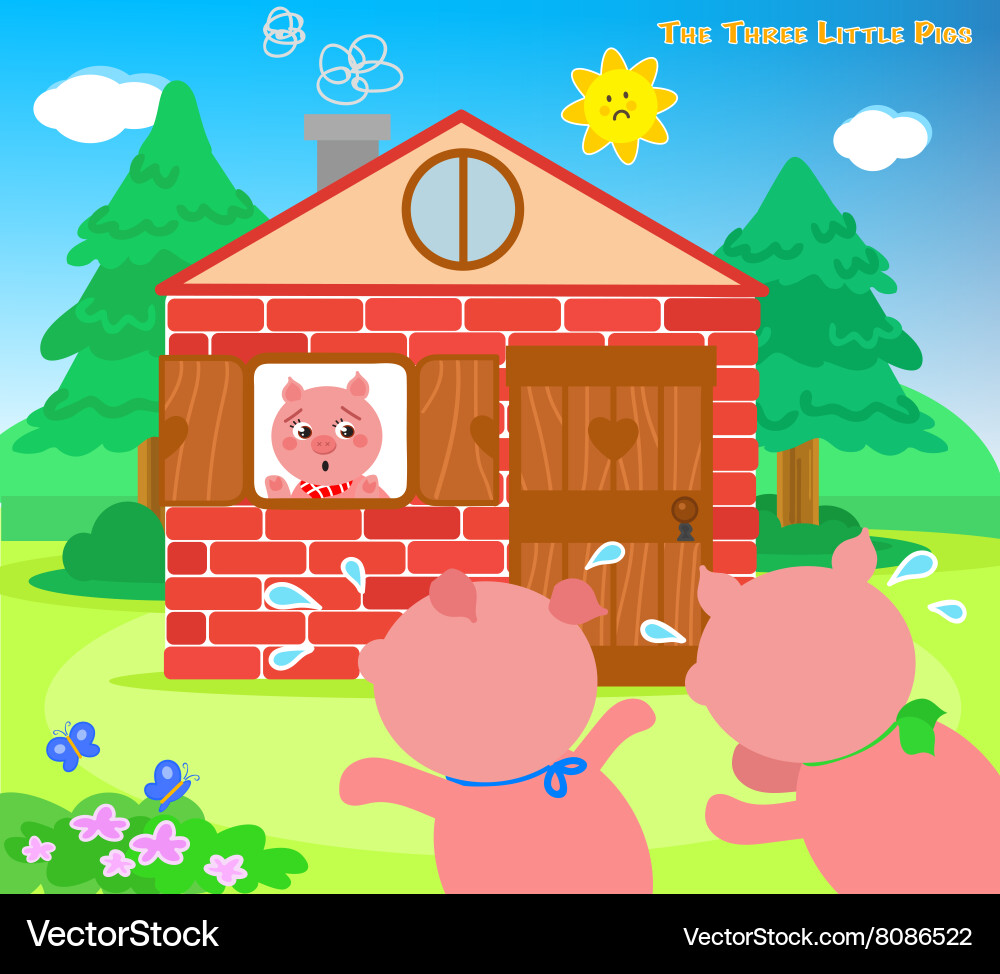 Three little pigs very scared Royalty Free Vector Image