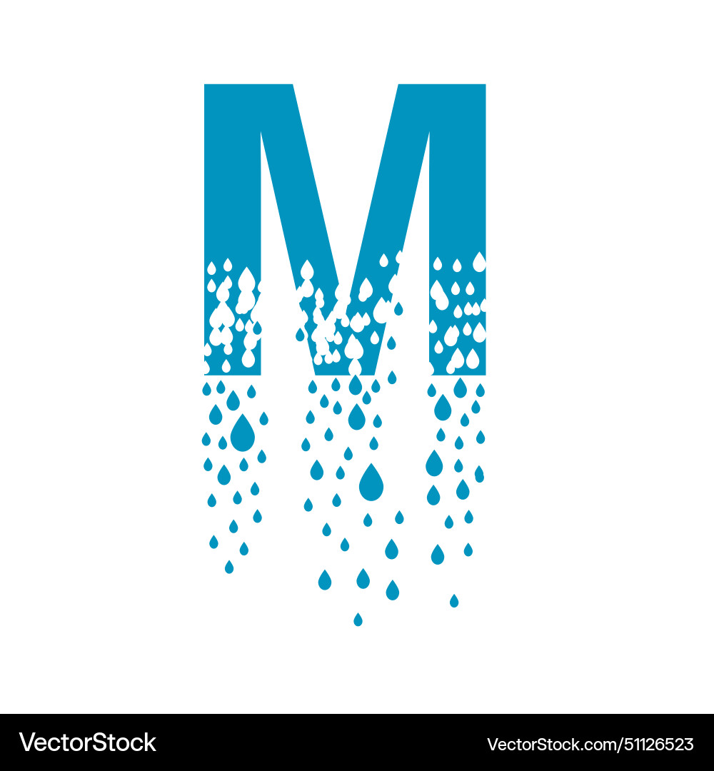 Letter m dissolves into droplets drops of liquid Vector Image