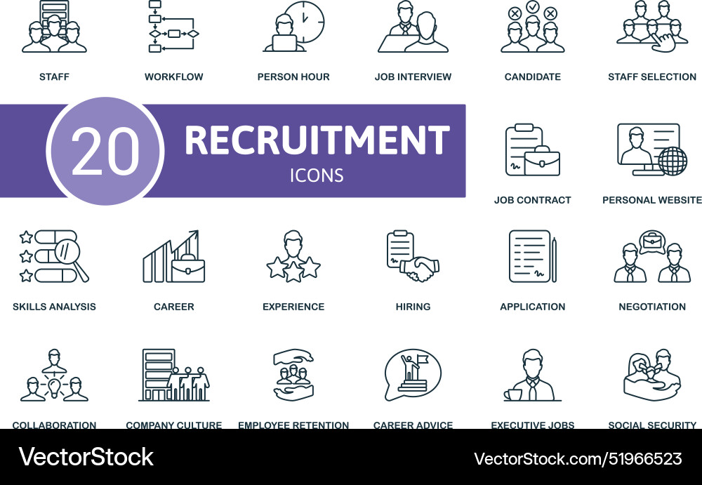 Recruitment thin line icon set staff workflow Vector Image