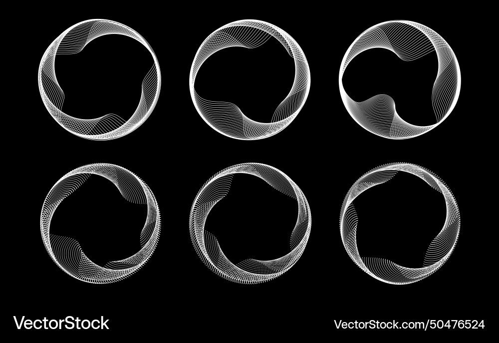 Blend dotted and lined circle frames set black Vector Image