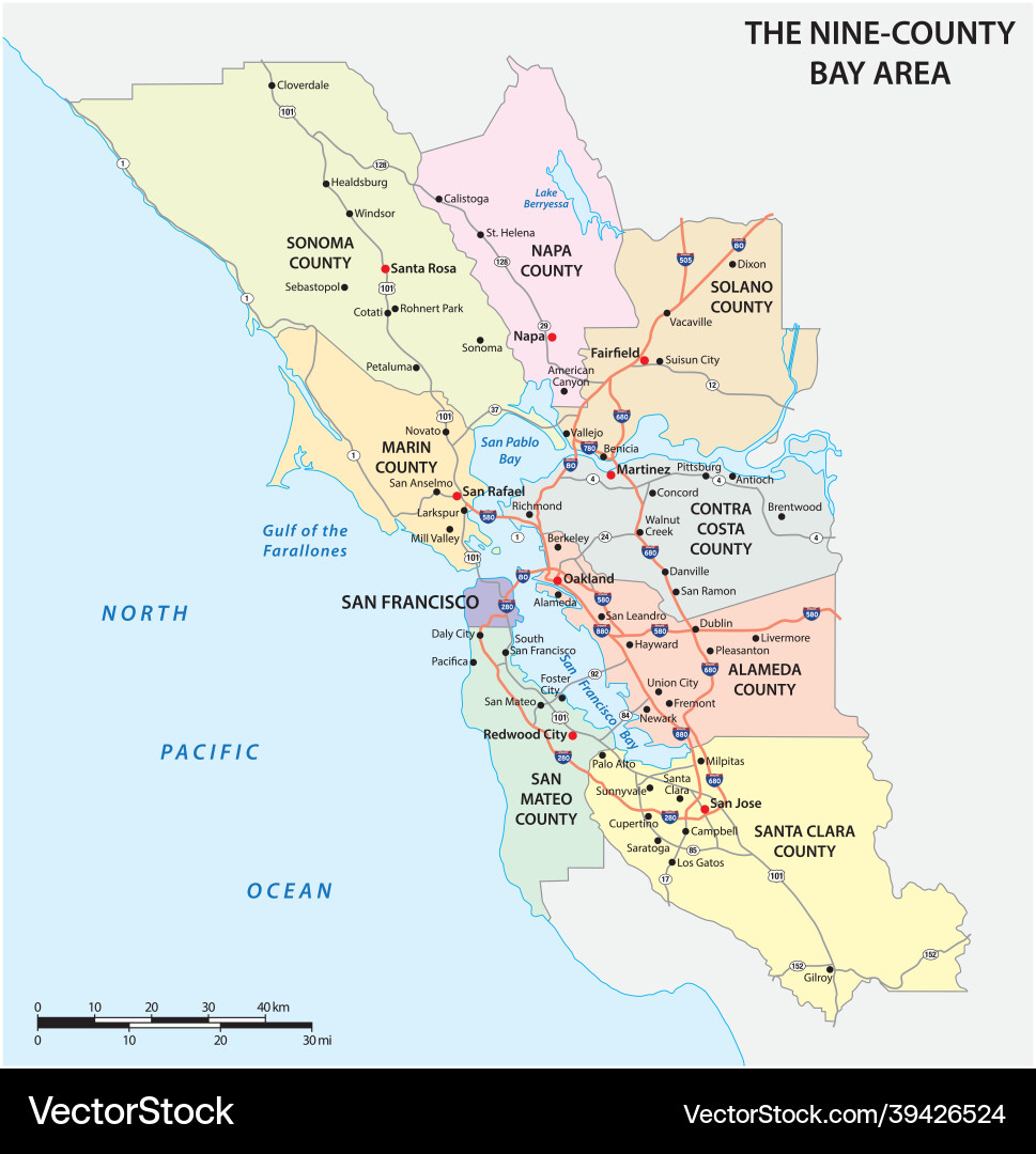San Francisco Bay Area Map Royalty Free Vector Image