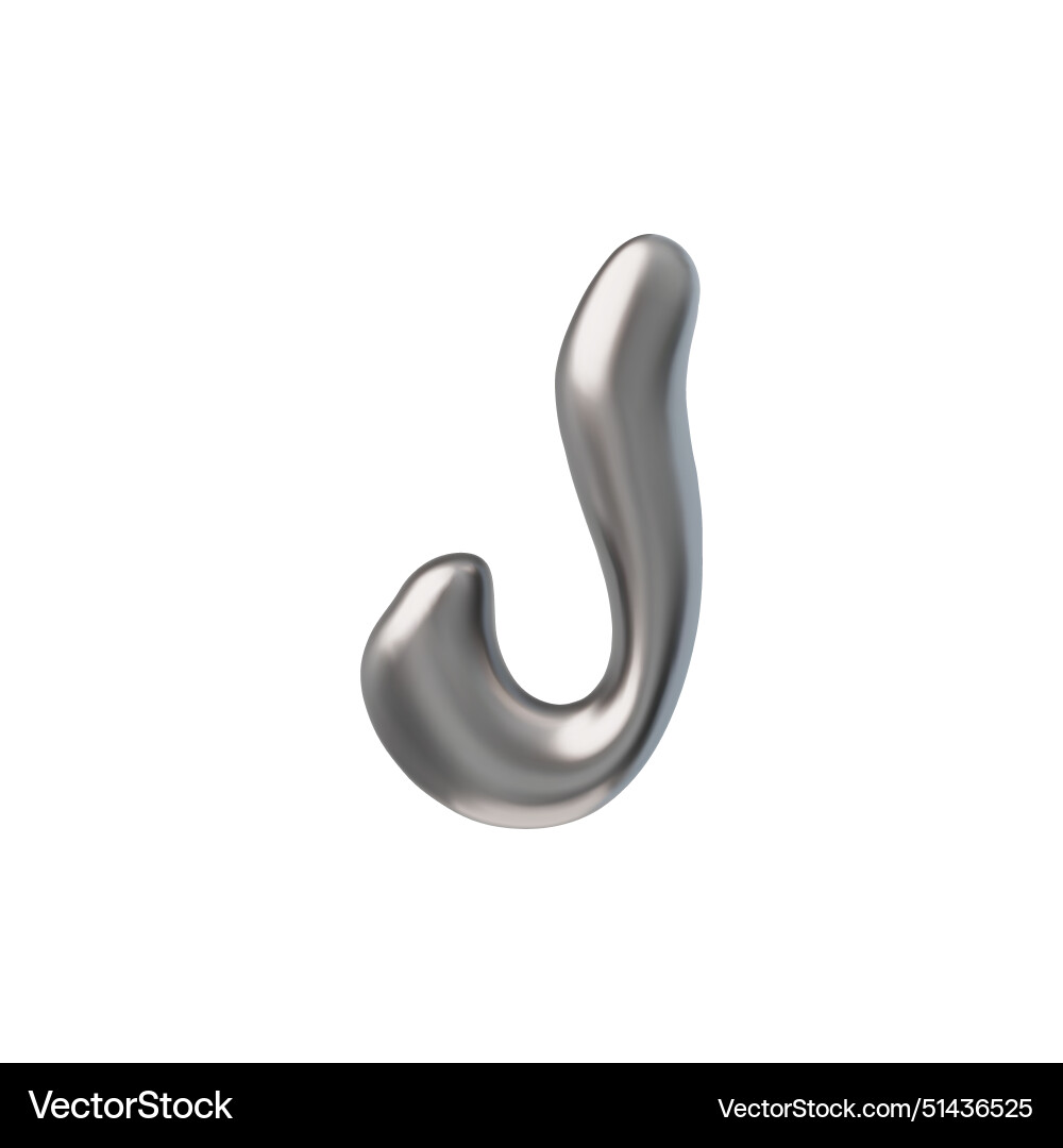 3d glossy silver capital letter j with liquid Vector Image