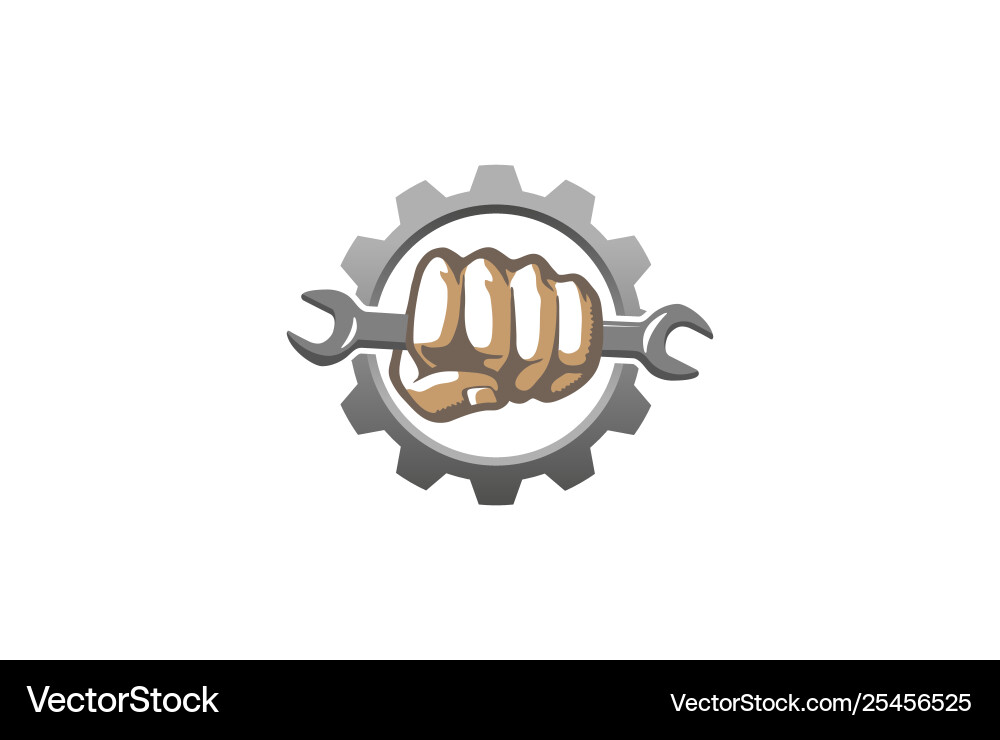 Creative mechanic gear hand wrench logo design Vector Image