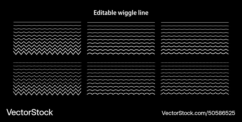 Editable wiggle lines set of wavy curves Vector Image