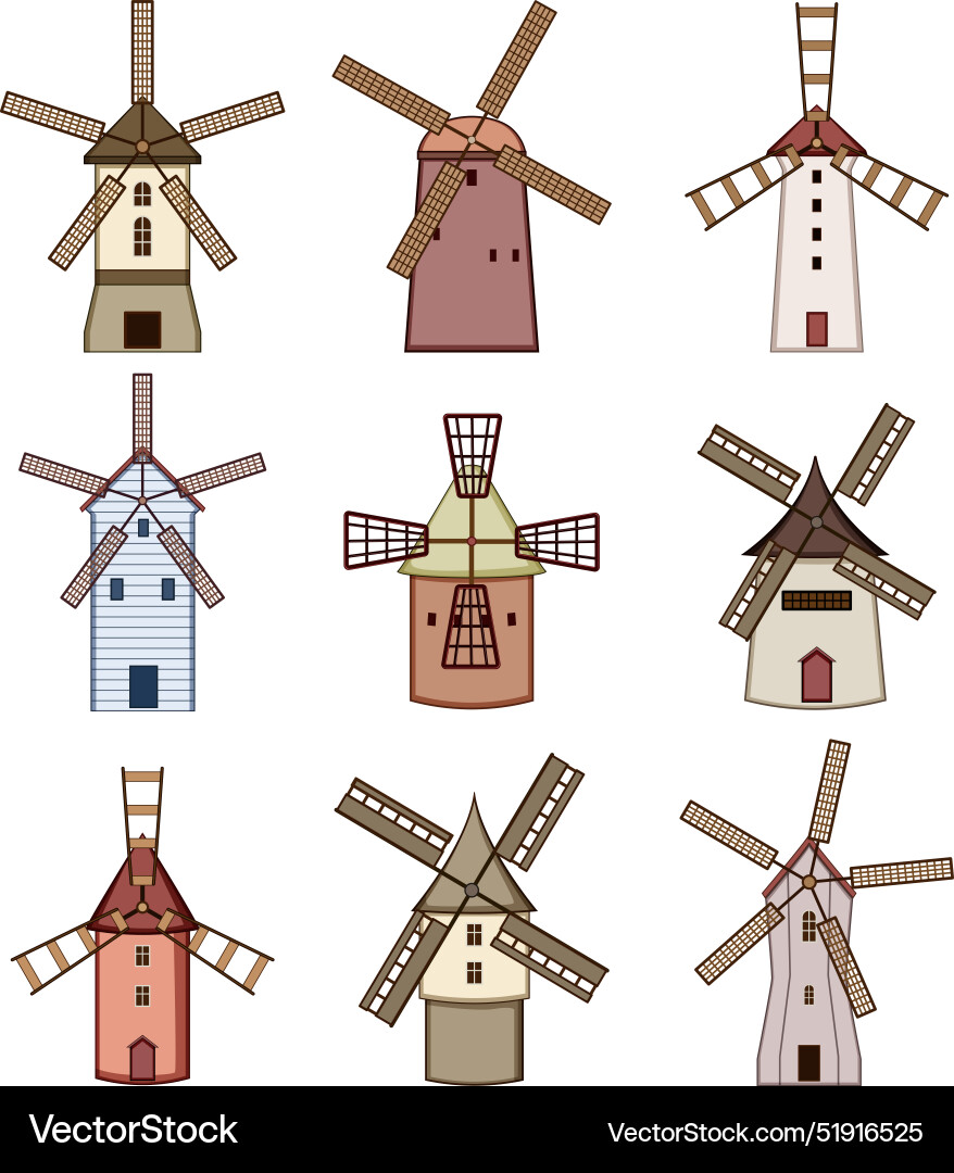 Mill farm set cartoon Royalty Free Vector Image