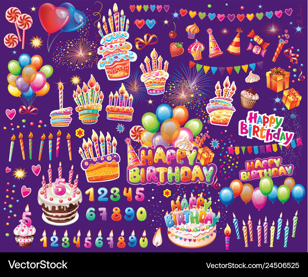 Set of elements for birthday party Royalty Free Vector Image