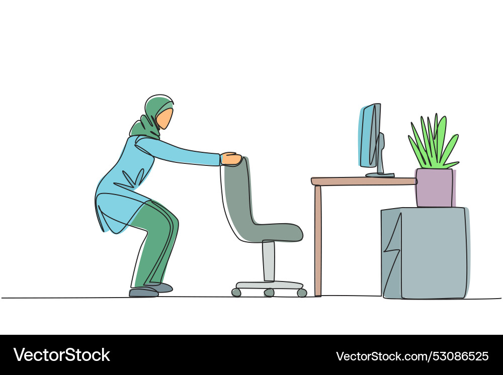 Single continuous line drawing arab woman stands Vector Image